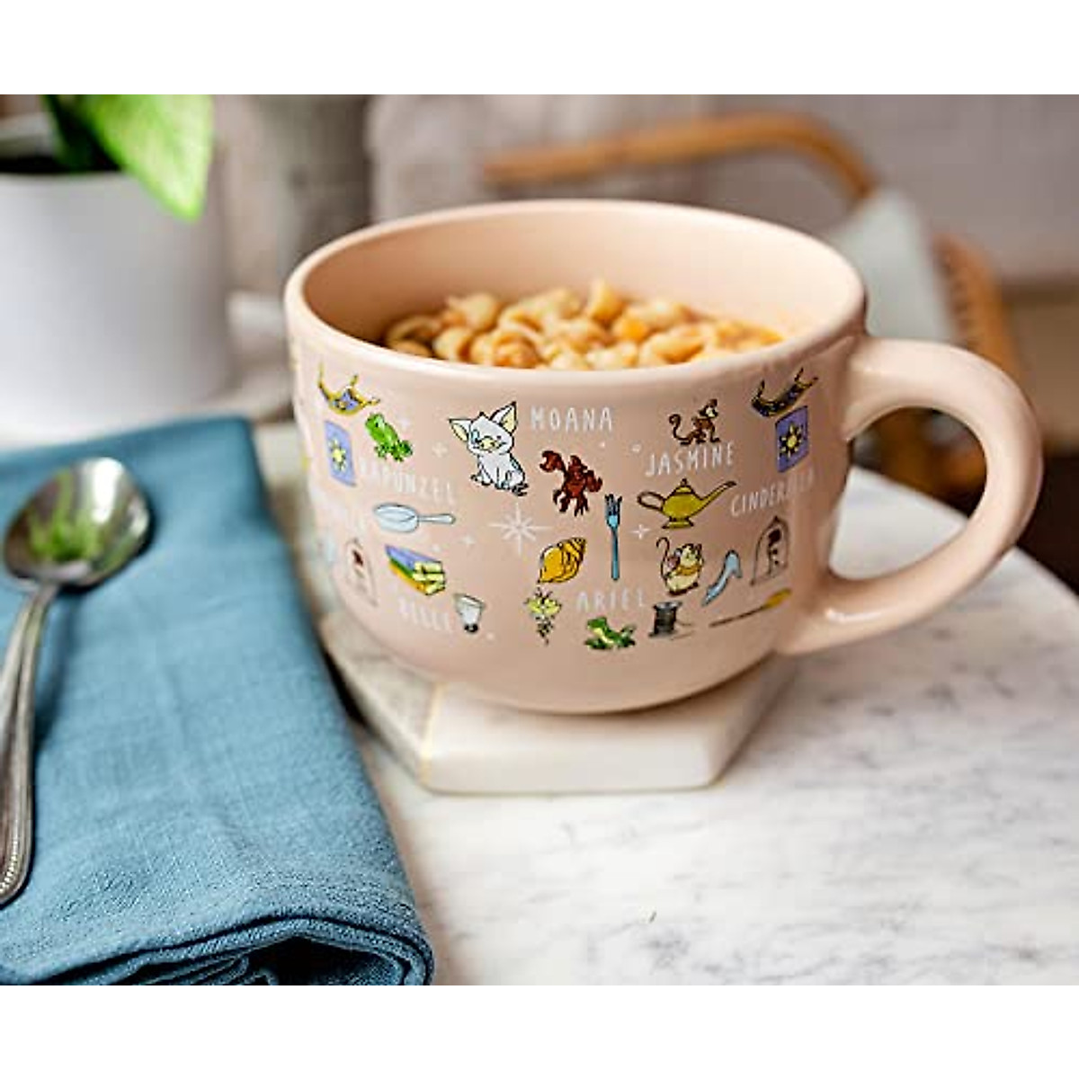 Disney Princess Ceramic Soup Mug with Vented Lid | Bowl For Ice Cream, Cereal, Oatmeal | Large Coffee Cup For Espresso, Caffeine, Beverage | Cute Home & Kitchen Decor Essentials | Holds 24 Ounces