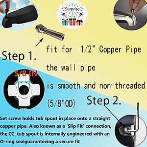 Slip Fit Tub Spout with Pull-Up Diverter for 1/2 inch Copper Tube,5.4 INCHES in Length,Easy to Install,Chrome (Not Applicable to Threaded Pipes) Thickened and Elongated Design 300 Grams