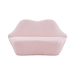 TOV Furniture Upholstered Transitional Velvet Lips Settee in Blush Pink