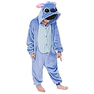 LeaveLive Kids Animal Onesies Halloween Cosplay Costume Pajamas(105#(47-51 inch), kidsblueY)