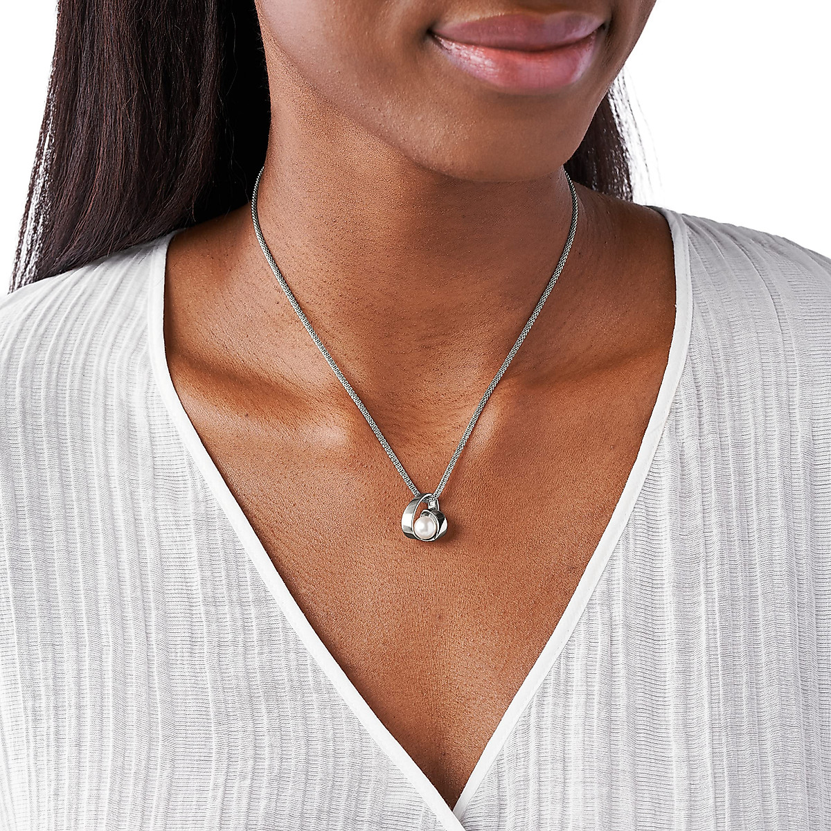 Skagen Agnethe Pearl Silver-Tone Pendant Necklace, 15" + 1.5" Extender