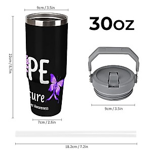 Hope for Cure Alzheimer's Awareness 30 OZ Insulated Tumblers with Handle And Straw Leakproof Vacuum Insulated Stainless Steel Water Bottle for Car Fishing Travel