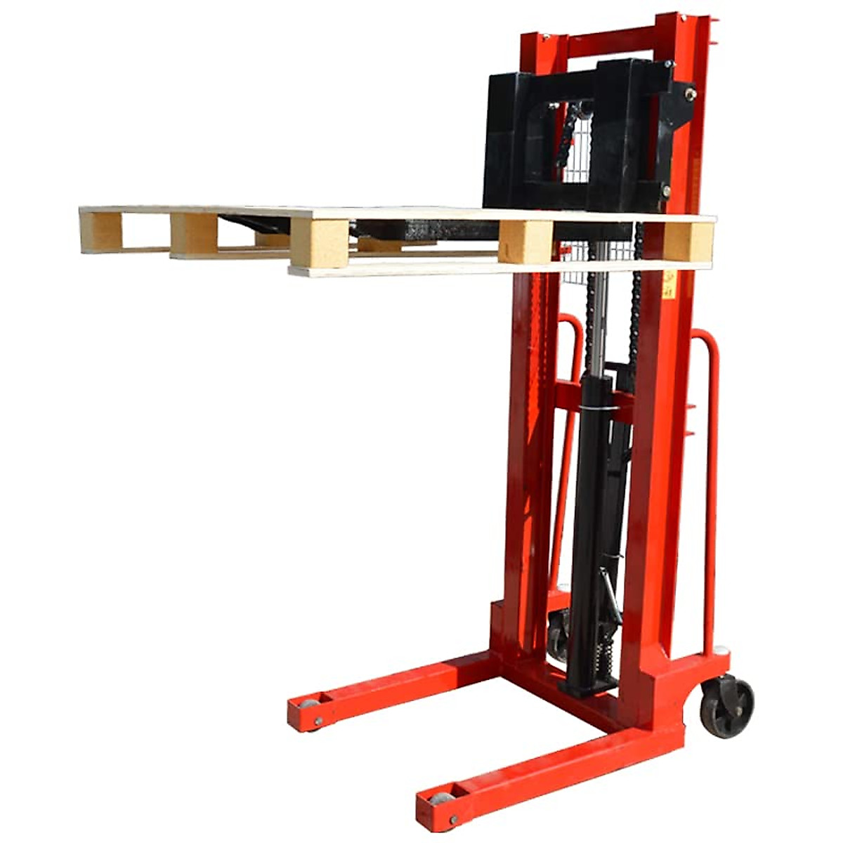 TECHTONGDA Manual Hydraulic Hand Pump Stacker Pallet Stacker Lift Truck Hydraulic Lift Handling Tools with 2200lbs Capacity 63" Lift Height for Single Sided Pallet