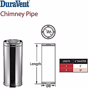 DuraVent 6DP 24 DuraPlus Triple Wall Chimney Pipe for Wood Stoves, Fireplaces, Furnaces, Boilers Stoves, Ranges, Water Heaters, 6 Diameter by 24