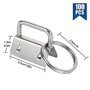 YOUNTHYE 100 Pack Key Fob Hardware 1 Inch Bulk, Silver Tone Key Chain Fob Wristlet with Key Ring for Wristlet Keychain, Key Lanyard, Key Chain Making Hardware Supplies