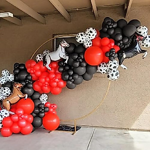 Western Cowboy Balloons Arch Garland Kit, 131PCS Red Black Gold Cow Print Balloons with 30 Inch Large Horse Foil Balloons for Horse Racing Kentucky Derby Day Birthday Party Decorations