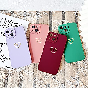 SmoBea iPhone 14 Case (Not for 14 Pro) - Luxury Gold Heart, Soft Liquid Silicone, Shockproof, Slim Phone Cover, Purple