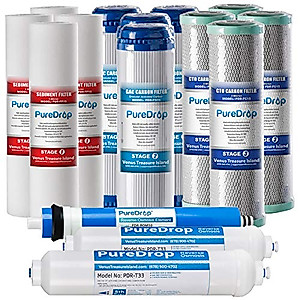 PureDrop PDR-F15-50 Standard 5-Stage 50 GPD Reverse Osmosis System 2-Year Replacement Filter Pack,15 Counts, White, 12x15x15
