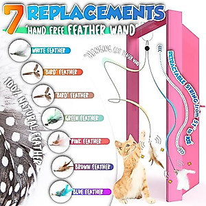LEKEWPET Retractable Cat Feather Toys, 7PCS Refills with Bell, Interactive Doorway Hanging Teaser Toys for Indoor Cats. Kitten Play Exercise Feather Teaser Toys.
