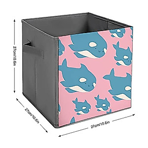 Cartoon Orca Whale Canvas Collapsible Storage Bins Cube Organizer Baskets with Handles for Home Office Car