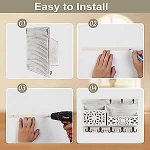 QILICHZ Key and Mail Holder for Wall,Decorative Key Holder Wall Mount,Wood Key Holder for Wall,Farmhouse Mail Key Organizer 13 Key Hooks,Rustic Key Hanger Wall Mount for Mail Envelope Letter Key,White