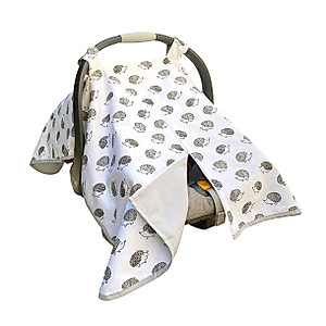 effe bébé Car Seat Covers for Newborn Infant Baby - Made from 100% Breathable Cotton - Can be Used for Carseat Canopy Baby Carrier Stroller Cover - for Boys and Girls (Grey Hedgehog)