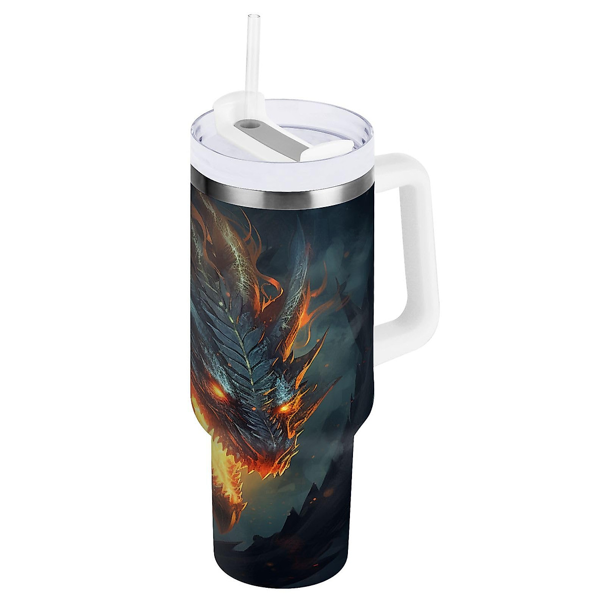 ALAZA Dragon Dark Background 30 oz Tumbler Water Bottle with Straw Lid and Handle,Reusable Insulated Stainless Steel Cup for Women Men Travel Car Cup Holder