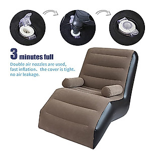 PLKO Inflatable Chaise with Household air Pump，Lounger Sofa for Indoor Living Room Bedroom, Outdoor Travel Camping Picnic,Brown