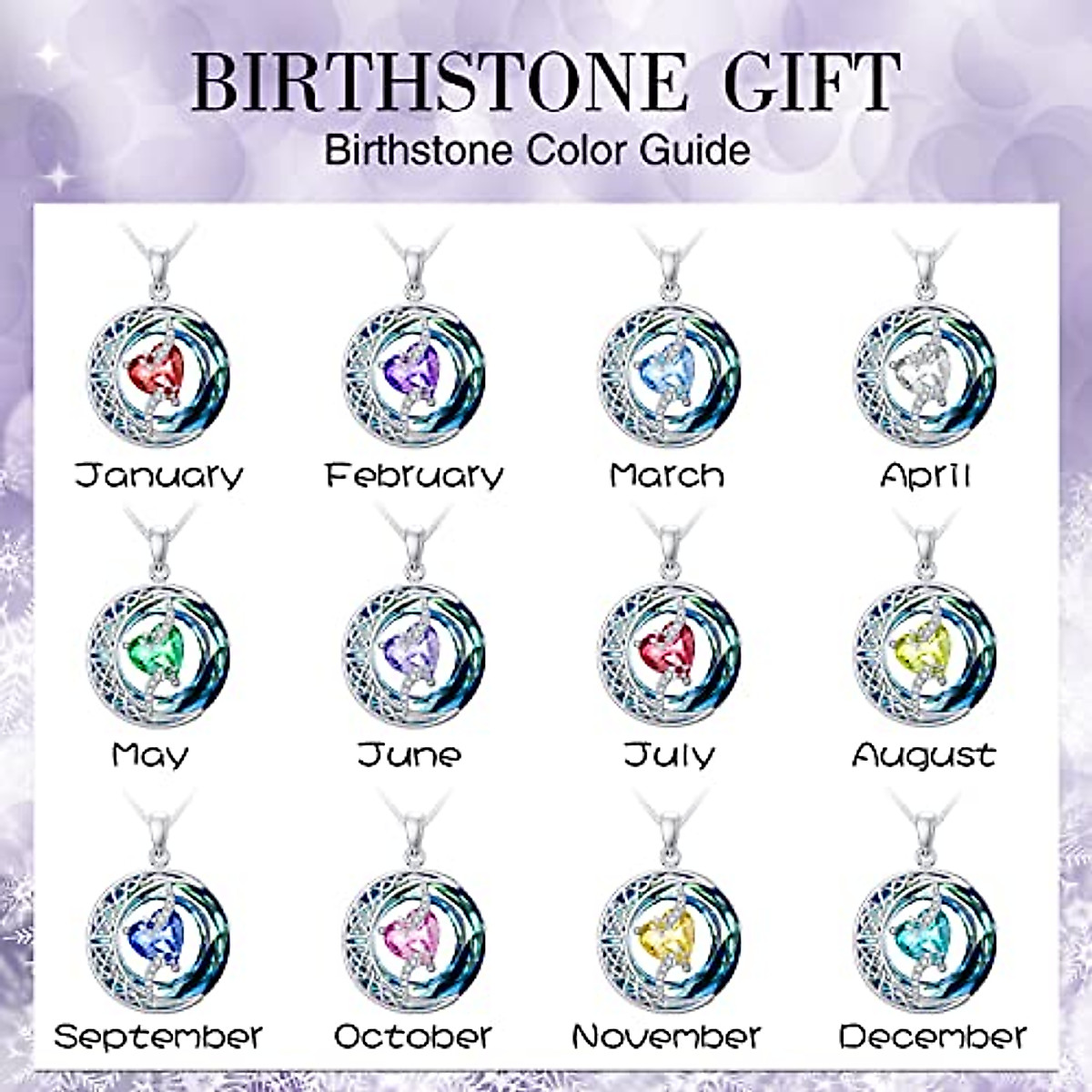 TOUPOP Necklaces for Women Moon Star Necklace Heart Birthstone Pendant S925 Sterling Silver Jewelry, 20*20 inch, Sterling Silver, Crystal