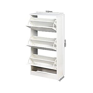 ACLULION Wood Shoe Cabinet with 3 Flip Drawers, Freestanding Shoe Storage Organizer with Louvered Door and Adjustable Shelf, Modern White Narrow Shoe Storage Cabinet for Entryway, Holds 12 Pair Shoes