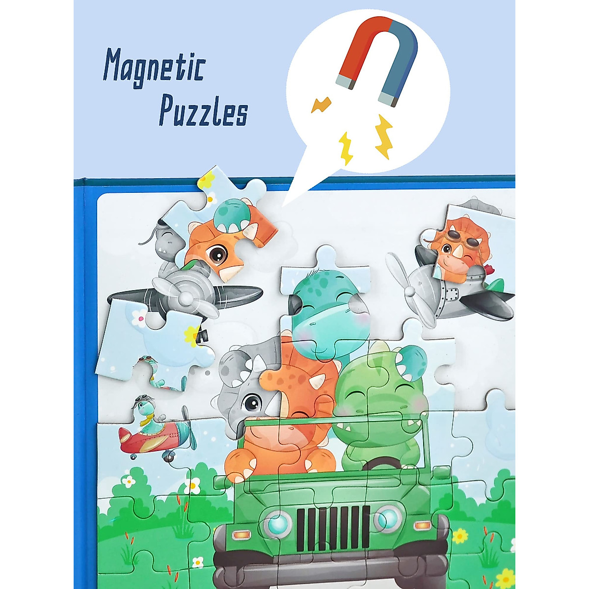 Vileafy Magnetic Puzzles for Kids Ages 4-8, 3 in 1 Wooden Dinosaur Puzzles Book for Boys Girls, Preschool Educational Learning Toys and Travel Games Toys (Dinosaur 25P+30P+42P)