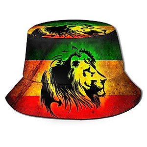 Hood-W4 Jamaican Lion Flag Bucket Hats Unisex Sun Hat Fisherman Cap Reversible for Women and Men, for Outdoor Summer Hiking Beach Sports Travel Black,One Size