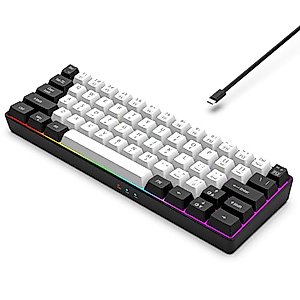 CTBTBESE 60% Wired Gaming Keyboard, RGB Backlit Mini Keyboard, Waterproof Small Ultra-Compact 61 Keys Keyboard for PC/Mac Gamer, Typist, Travel, Easy to Carry on Business Trip(Black-White)