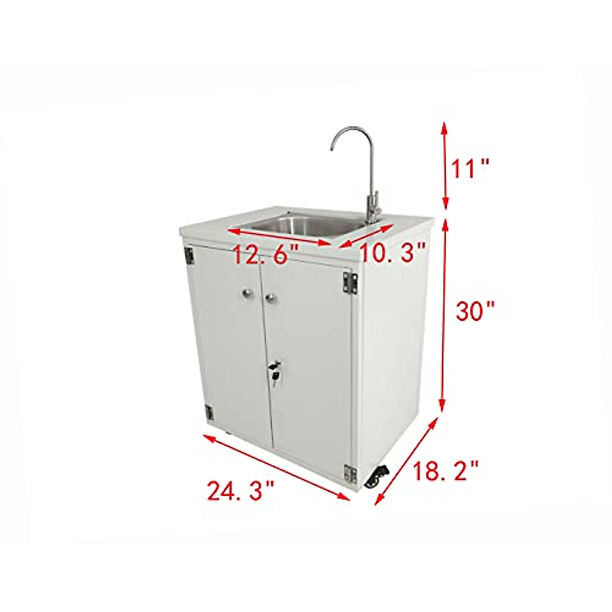 Steel Cabinet Portable Sink Self Contained Hand Wash Station Mobile Sink Water Fountain Water Supply 110V/12V Powered Built-in Pump Water Jugs NOT Included 24 X 18 X 30" Cabinet Size 10094-NF