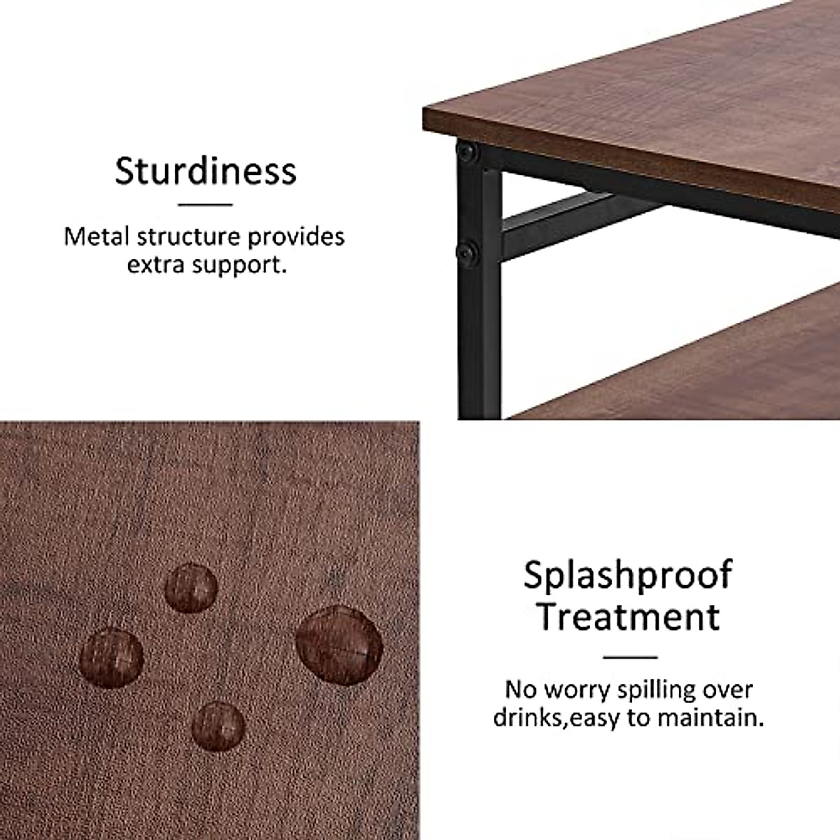 Panana 3 Piece Dining Room Table Set 43 Inch Kitchen Table with Two Benches Breakfast Table Top with Sew Kerf Finish Metal Frame Dining Room Home Rustic Brown