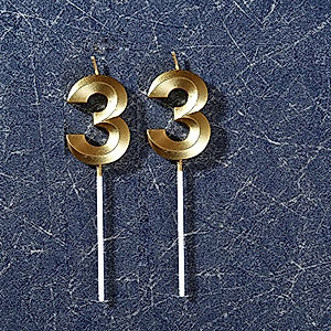 33 Birthday Candles,Gold Number 33rd Cake Topper for Birthday Decorations Party Decoration