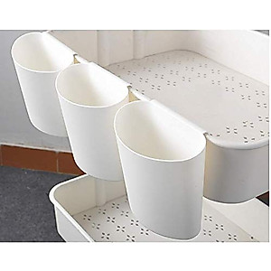 4Pcs Hanging Cup Holder,Rolling Cart Accessories Utility cart Accessories Hanging Bins,Hanging Flower Pots,Space Saver,Storage Bucket Desktop Container,Make Up Pencil Holder (White-1)