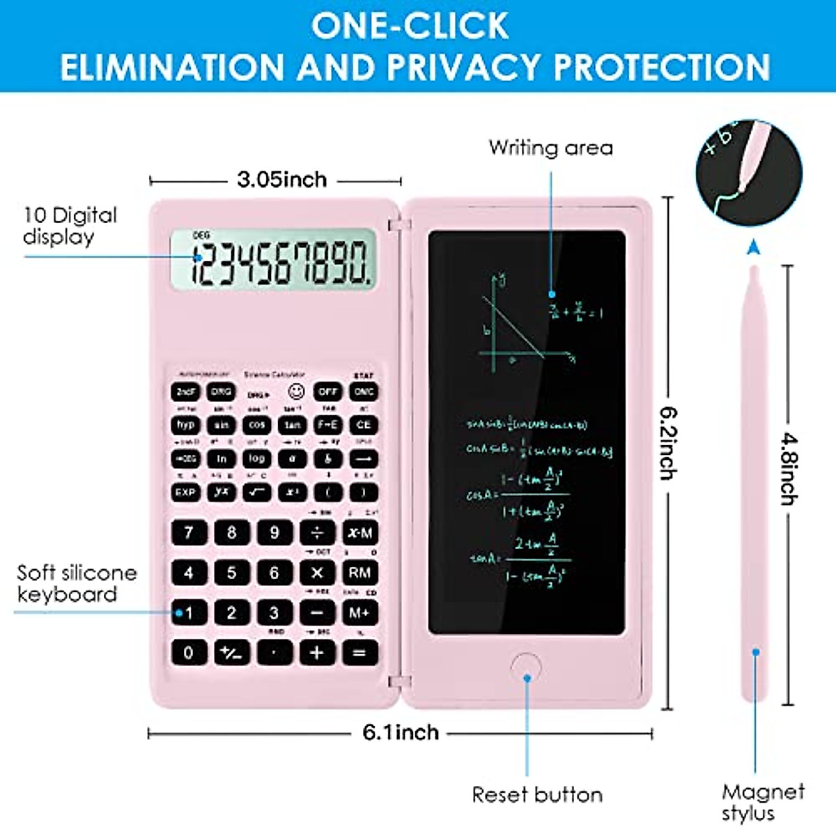 Scientific Calculators,IPepul Multi-functional Pink Kawaii Calculator with Algebra, Trigonometry, and Calculus, Suitable for Students, Teachers, &Business Professionals, lead for School supplies（Pink）
