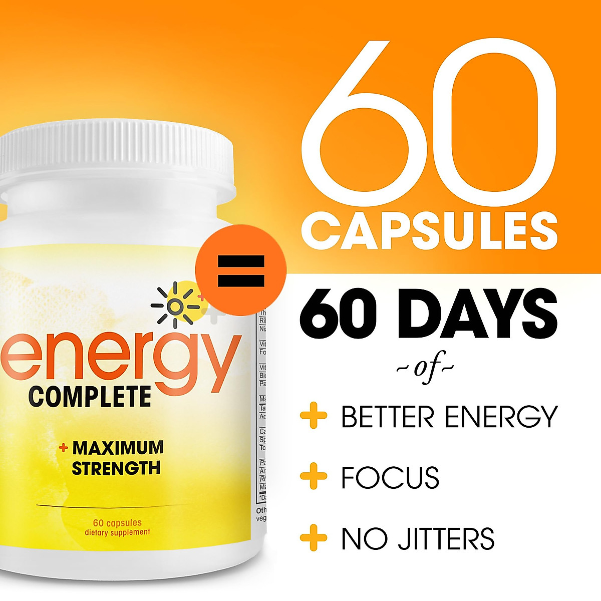 Energy Complete - 18-in-1 Vegan Energy and Focus Supplement - Vegan Caffeine Pills (60 Daily Capsules)