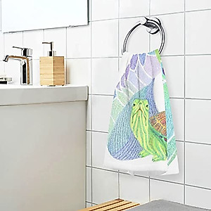 Jucciaco Watercolor Cute Turtle Cotton Towels for Bathroom, Soft Absorbent Hand Towel Set of 2 for Yoga Gym Kitchen Decorative, 16x28 inch