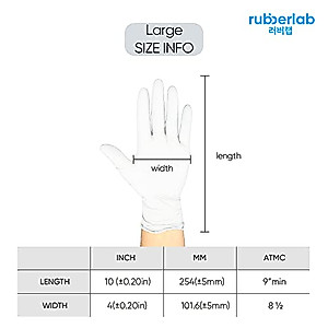 RUBBERLAB Nitrile Gloves Medical Exam Gloves, Large, White, 100 pcs, Latex&Powder Free, Food safe, 4.6g,