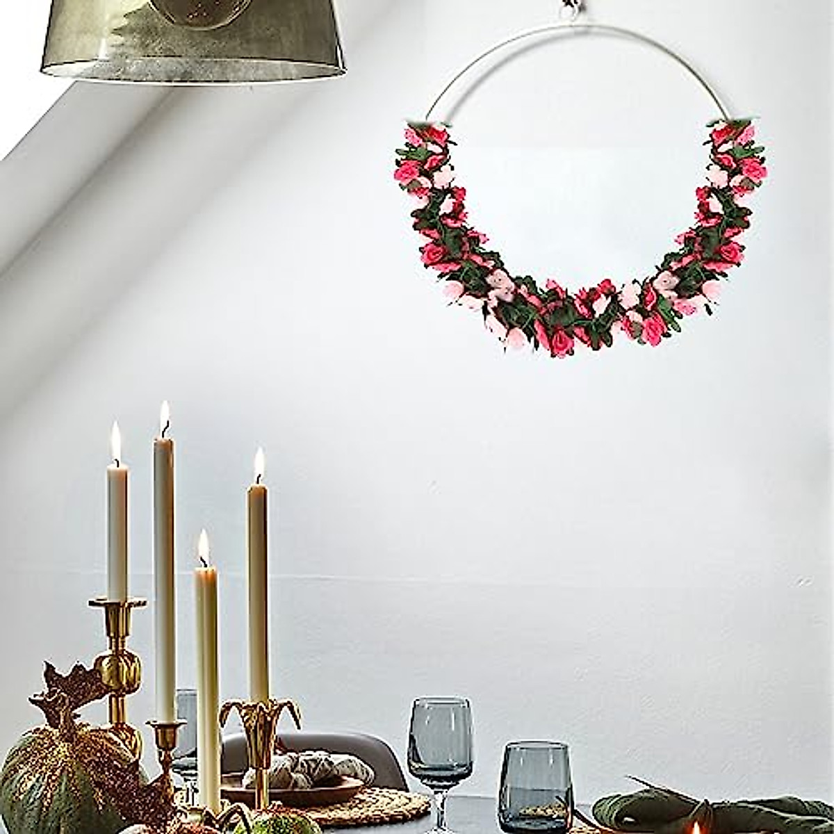 6pcs 49.2 FT Artificial Rose Vines Hanging Rose Flower Garlands,Faux Silk Floral and Leaves,Fake Ivy Garland for Room Wall Backdrop Wedding Arch Garden Party Background Decor (Pink)