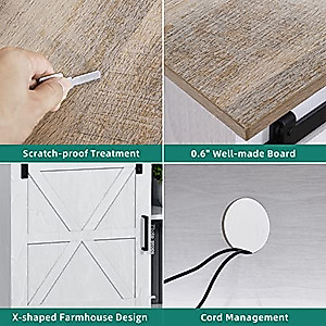 YITAHOME Kitchen Buffet Cabinet, 60“ Farmhouse Sliding Barn Door Coffee Bar Sideboard Buffet Cabinet with Capacity 300 lbs for Home Kitchen Dinning Living Room, Grey White/Grey Wash