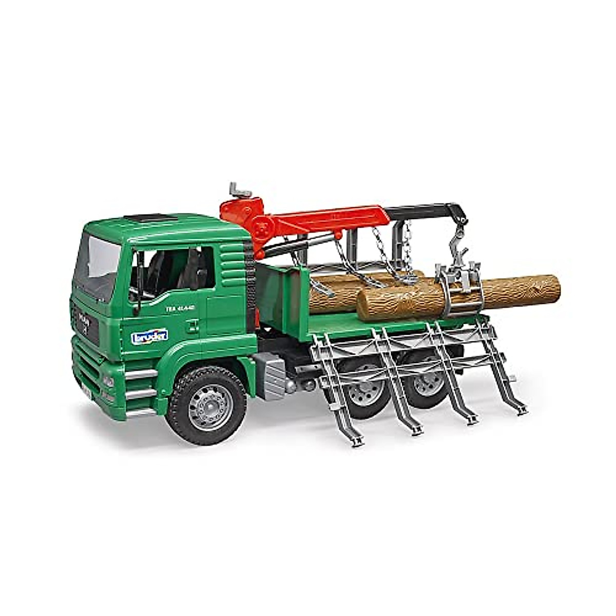 Bruder Toys - Forestry MAN Timber Truck with Fully Functioning Loading Crane, Tilting Loading Bed, and 3 Loadable Trunks - Ages 4+