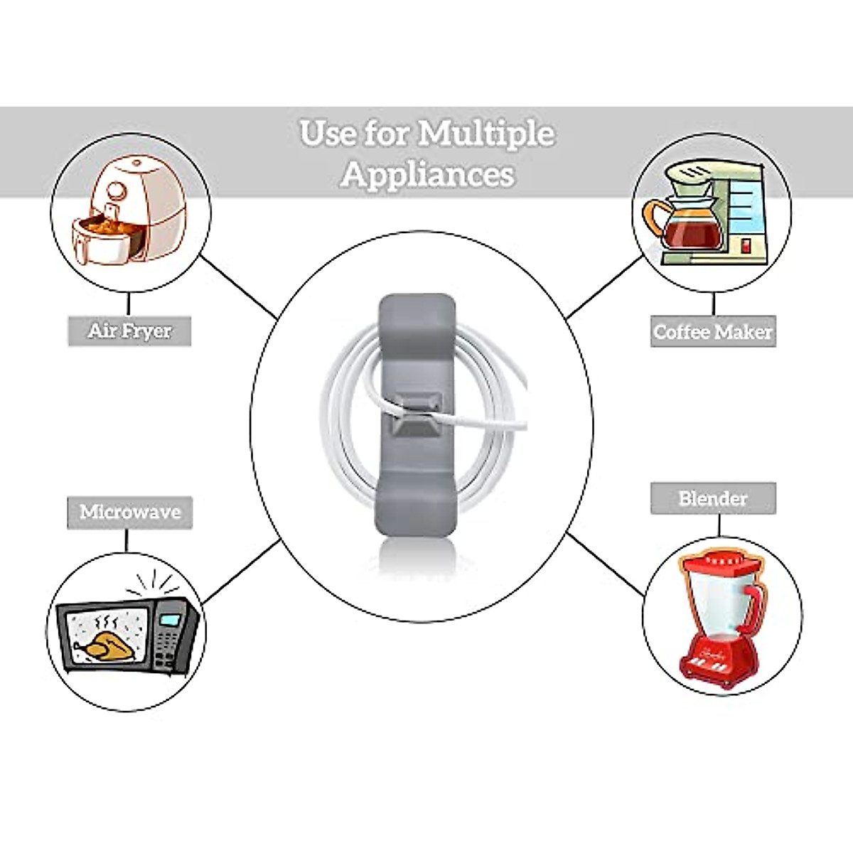 Cable Clips Cord Organizer For Kitchen Appliances, 6 Pack 3M Upgrade Small Cord Wrappers For Kitchen Appliances Premium Adhesive Stick On Stand Mixer, Toaster, Coffee Maker, Pressure Cooker, Air Fryer