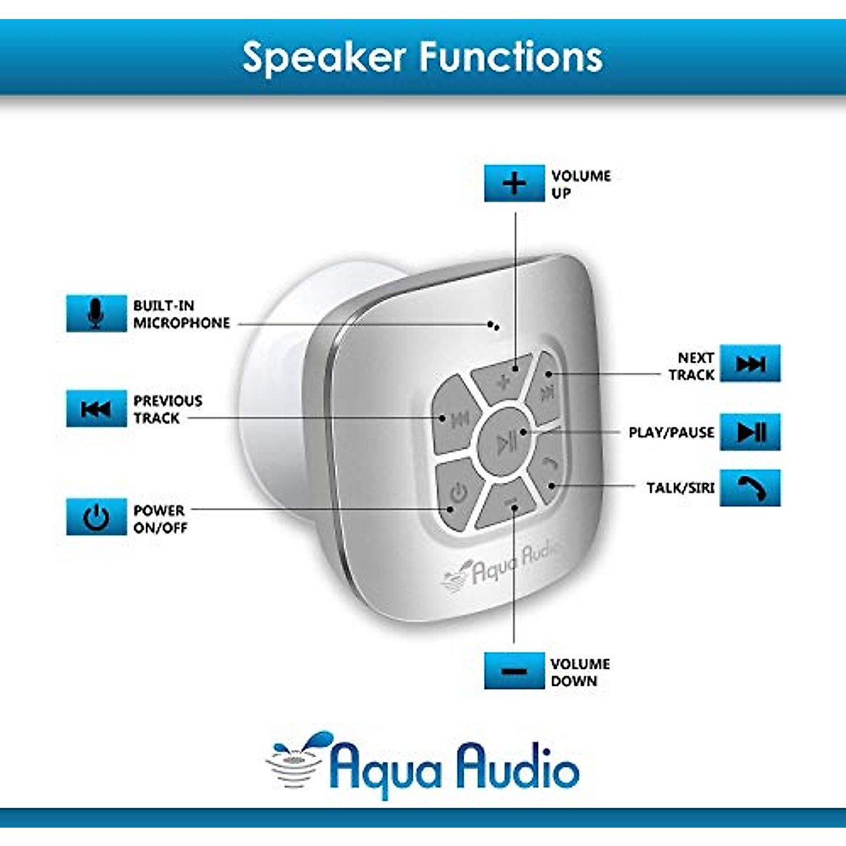 Gideon Portable Waterproof Bluetooth Speaker with Suction Cup - 10 Hours Playtime/Built-in Mic (Silver)