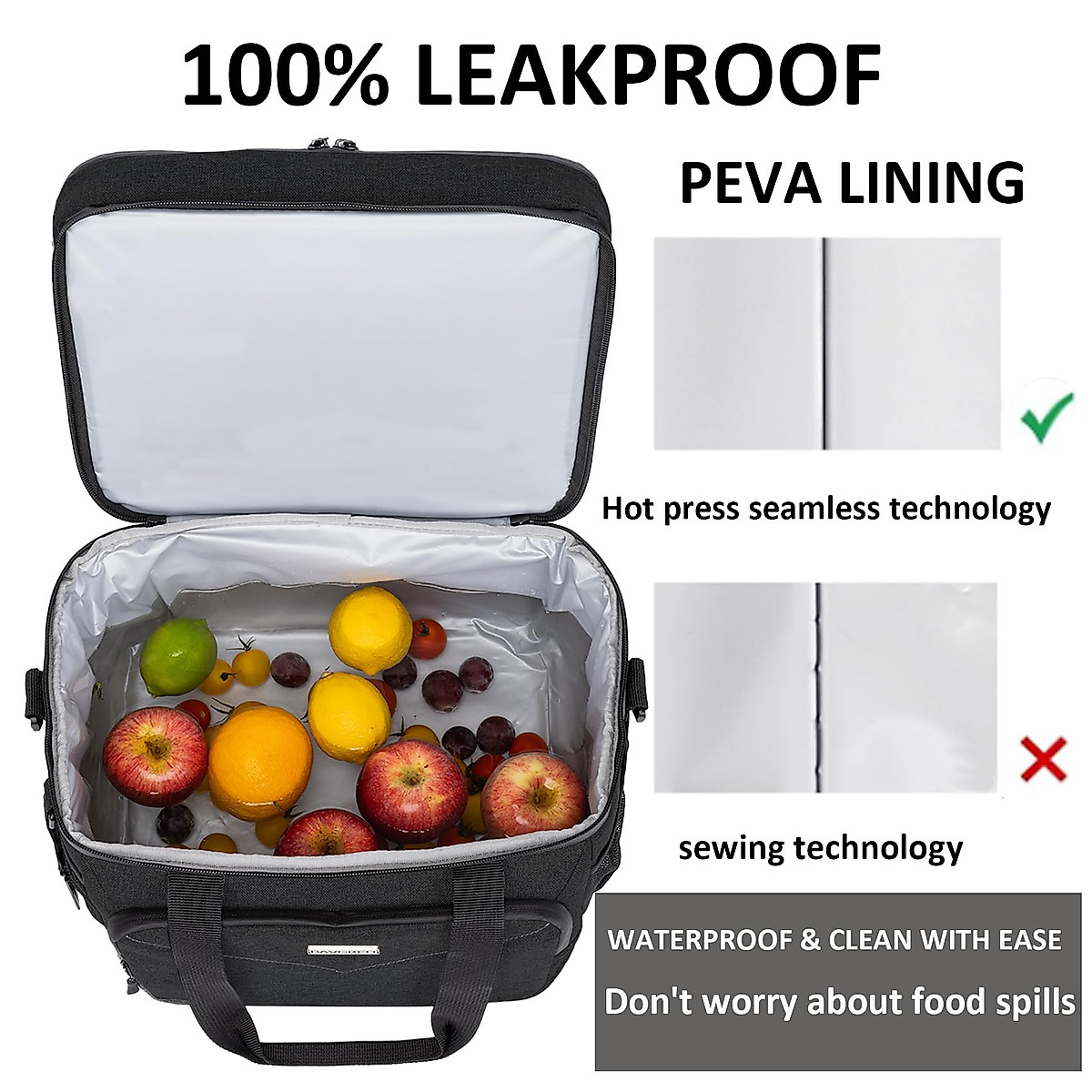 BAVGRED Insulated Lunch Bag for Men/Women-Large Adult Lunch Box-Leakproof Soft Warmer/Cooler Work Tote with Adjustable Shoulder Strap Black