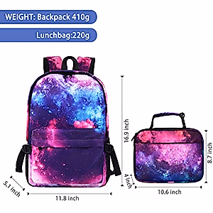 E-Clover Galaxy Backpack for Women/Men School Bookbag for Girls with Galaxy Lunch Boxes Lightweight Travel Daypack Purple Christmas Gifts