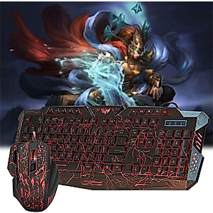 NCRD Gaming Keyboard Mouse Headset & Mouse Pad Kit, LED Backlit Wired
