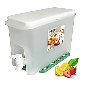 NDBOX Slim Drink Dispenser for Fridge with Spigot and Large Silicon Trivet - Spacesaver 0.92Gal Container (White Jug 1pc + Silicone Trivet)