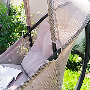 Barton Hanging Chair Egg Chair Cushion w/Canopy Indoor/Outdoor Basket Lounge Seat Collapsible Egg Chair, Beige