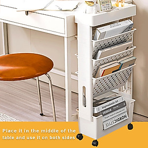 Albnegru 5-Tier Mobile Bookshelf with Wheels, Slim Rolling Storage Cart Movable Bookshelf File Storage with Pen Holder for Home, Office, and School Storage