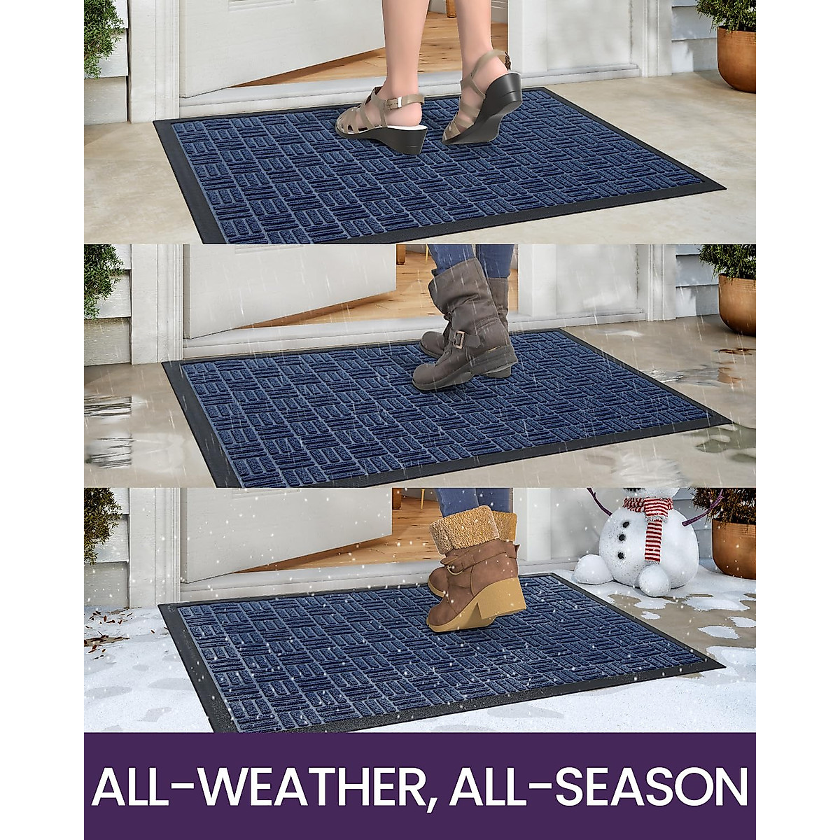 DEXI Front Door Mat Outside Entrance, All-Season Heavy Duty Rubber Indoor Outdoor Doormat, Fade Resistant, Low-Profile, Easy Clean Patio Entryway Rug, 23"x35", Maze Blue