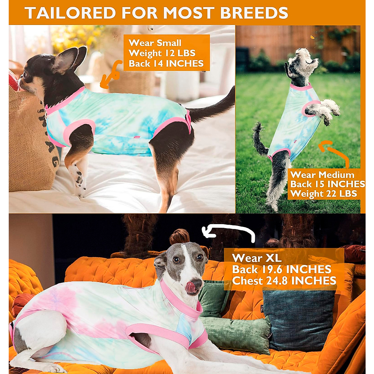 Wabdhally Dog Surgery Recovery Suit,Surgical Suit for Large Female Spay,Soft Combed Cotton,Tie Dye Pink Zipper Onesie XXL