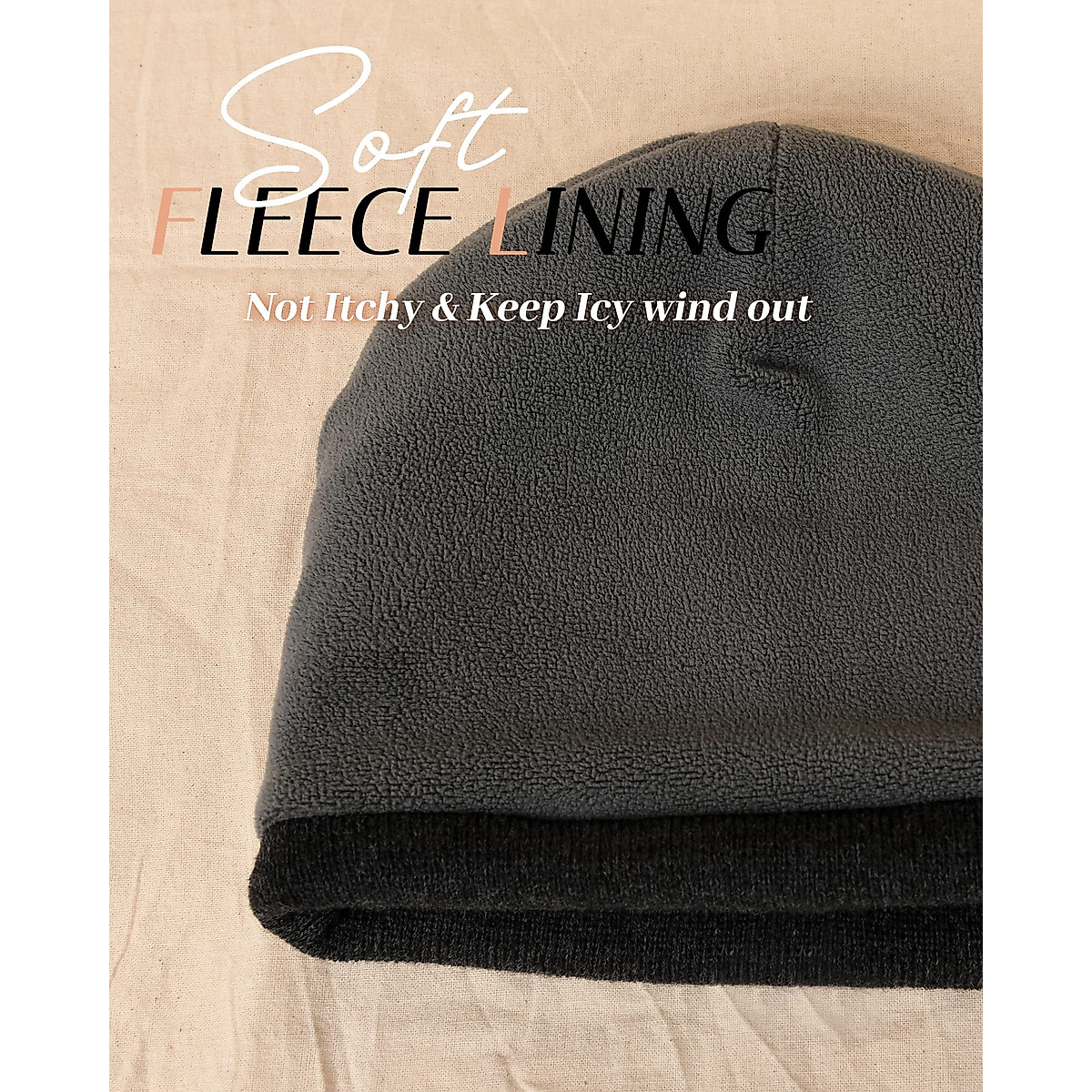 FURTALK Beanie Hats for Women Men Fleece Lined Winter Hats Soft Warm Womens Beanies for Winter Black Grey