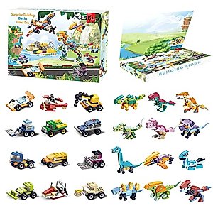 PANW Christmas Advent Calendar Building Toy Set，24 Days Racing Car Dinosaur Construction Kit, Mystery Box Advent Calendars Surprise Christmas Bricks Gifts for Kids Boys Girls Compatible with Lego (400+Pcs)