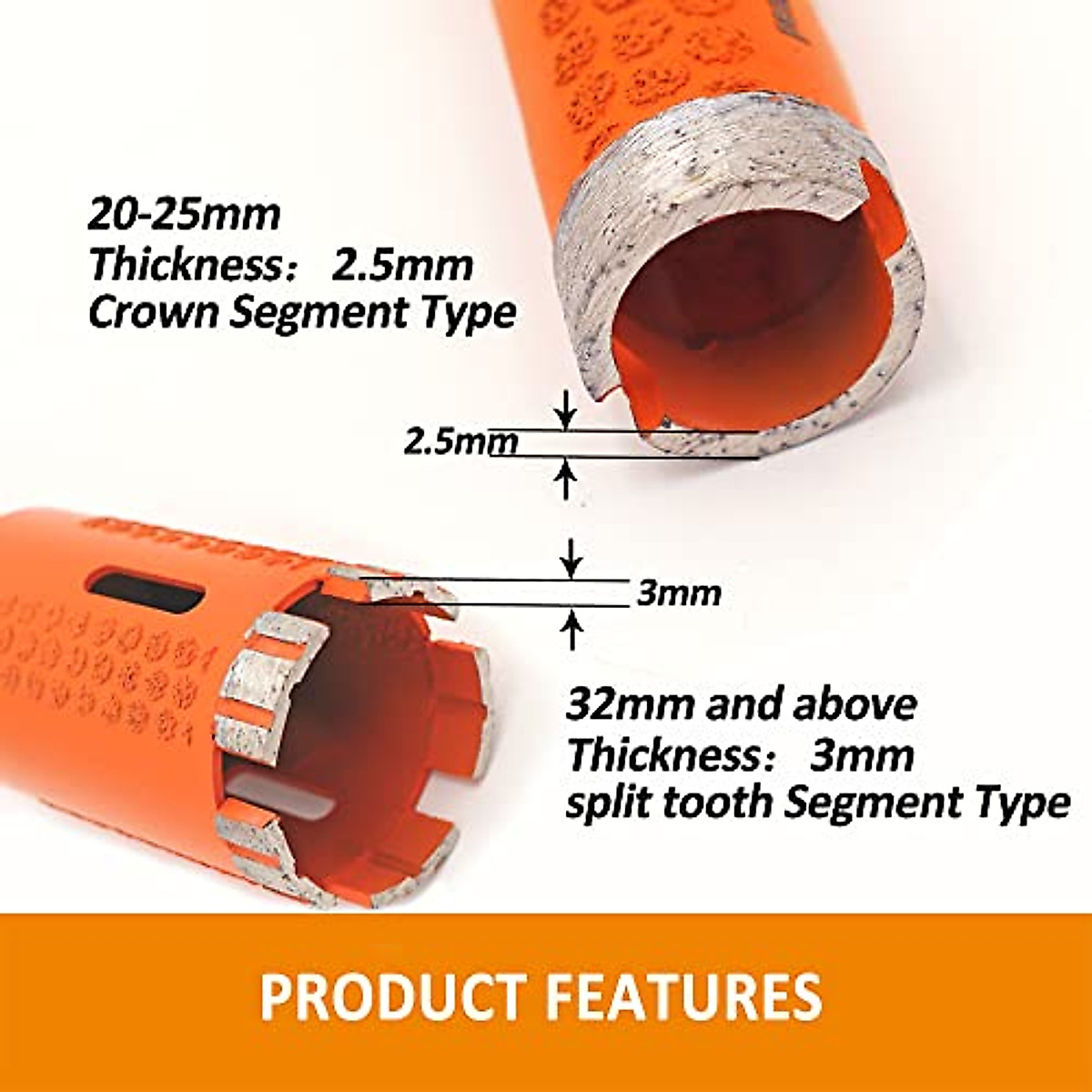 BGTEC Diamond Core Drill Bit,35mm 1-3/8" Granite Laser Welded Hole Saw with 5/8-11 Thread for Marble Concrete with Vacuum Brazed Outside and Inside Protection