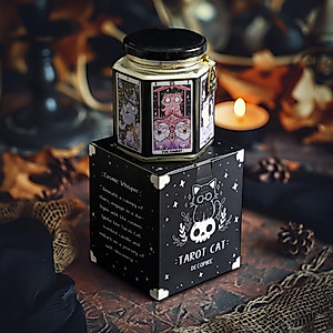 DECOPIRE Tarot Cat Protection Crystal Candle, Handcrafted, Amethyst & Dry Flowers, Amber & Sandalwood Scent, for Birthdays, Witchcraft, Relaxation