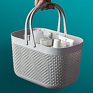 FEOOWV Plastic Bathroom Storage Basket with Handle, for Storing Bathroom Body Wash, Shampoo, Conditioner, Lotion (Grey, 1Pc)