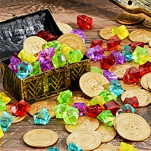 JOYIN Toy 288 Pieces Pirate Gold Coins and Pirate Gems Jewelry Playset Pack Party Favor. (144 Coins+144 Gems)